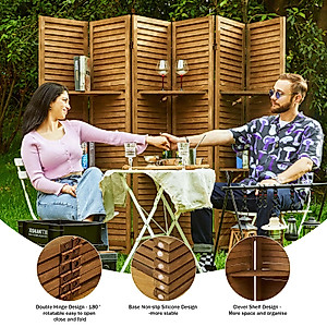 Partition Room Dividers, Folding Wood Privacy Screen with Three Display Shelves Suitable for Home Office, Study, Art Display - 6 Panel, 67 * 77inch (Brown)