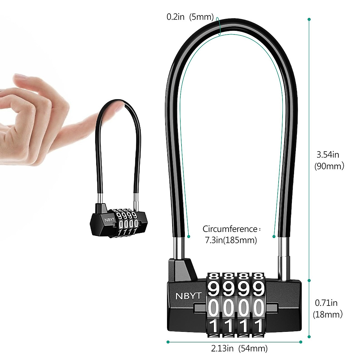 ORIA Cable Locks with Combination, 4 Digit Combination Padlock, Long Shackle Lock, Flexible Steel Cable Rope, Cabinet Lock, School Locker, Black