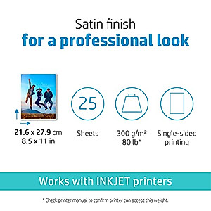 HP (CR671A)Premium Plus Photo Paper, Satin,White,8.5x11 in, 25 sheets