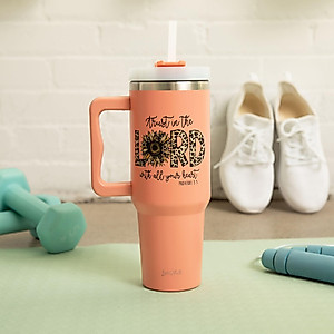 Love in Faith | Stainless Steel Faith-Based 40oz Tumbler with Handle | Vacuum Insulated | Christian Gifts (Trust in The Lord Leopard)