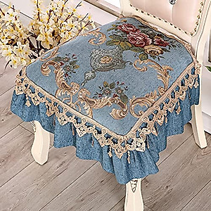 YQ WHJB Seat Cushion European Style Dining Chair Anti-Slip Fabric Cushions Mat Household Buttocks Pad Bandage Washable Seat Cushion with Ties Chair Pad(48 * 50cm, A)