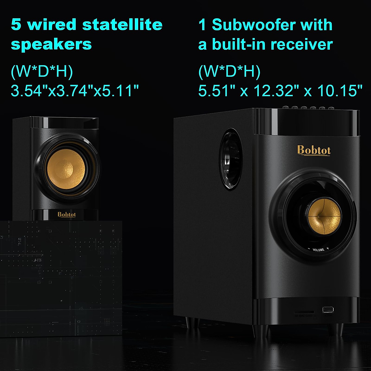 Surround Sound Systems 5.1 Home Theater System Speakers for TV Subwoofer with HDMI ARC Optical Bluetooth Input Stereo Home Audio Wired Speakers System for 4K TV Ultra HD AV DVD FM Radio USB