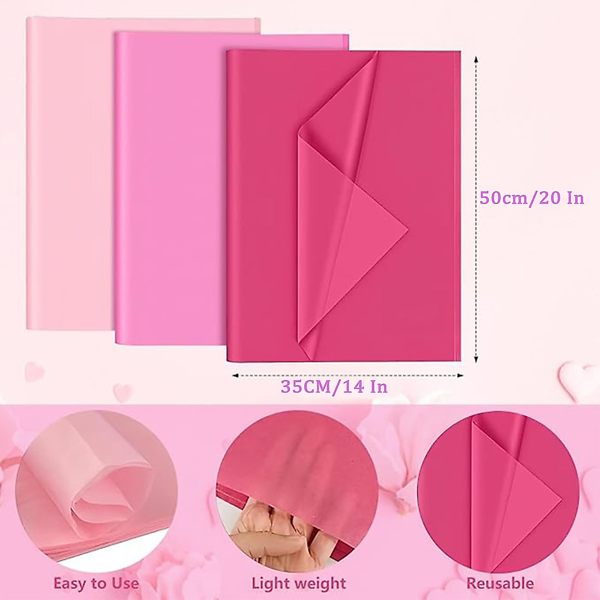 60 Sheets Tissue Paper for Packaging Gift Bags Decoration, Mixed Pink Wrapping Tissue Paper Bulk for DIY Art Crafts Birthday Wedding Halloween, 14 X 20 Inch