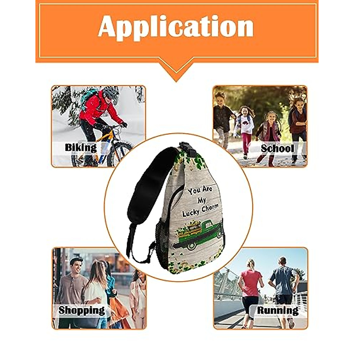 Sling Backpack, St. Patrick's Day YOU ARE MY KUCKY CHARM Shamrock Dwarfs Wood Grain Waterproof Lightweight Small Sling Bag, Travel Chest Bag Crossbody Shoulder Bag Hiking Daypack for Women Men