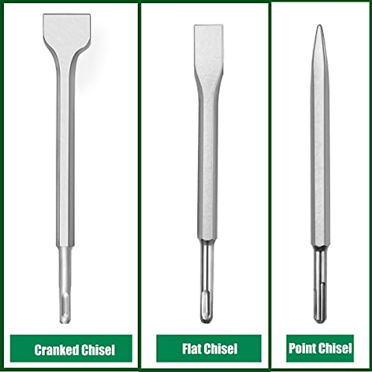 SDS-Plus Hammer Drill Chisel Set, Rotary Hammer Bits Set,3PCS Including Point Chisel, Flat Chisel, Cranked Chisels with Carry Case