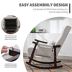 Attaliarec Rocking Chair Nursery, Rocker Glider Chair for Nursery High Back, Accent Living Room Chairs, Tufted Nursing Comfy Chairs for Mom, Gift, Side Pocket, Lumbar Pillow, Light Gray