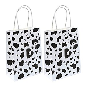 YYaaloa 30pcs Small Gift Bags with Handle Bulk 8.26 x 5.9 x 3.15 inch Cow Print White Party Favor Paper Shopping Bags for Kids Birthday Xmas Party Supplies (Small 30pcs)