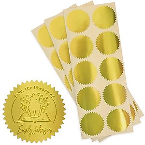 MaxMark 2" Self Adhesive Glossy Gold Seal Labels for Certificates, Library, Notary Embossing Seals - 100 Count