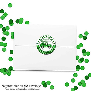 Loads of Luck Green Pickup Truck with Clover St. Patrick’s Day Gift Tag Sticker Labels for Kids, 40 2" Party Circle Stickers by AmandaCreation, Great for Party Favors, Envelope Seals & Goodie Bags