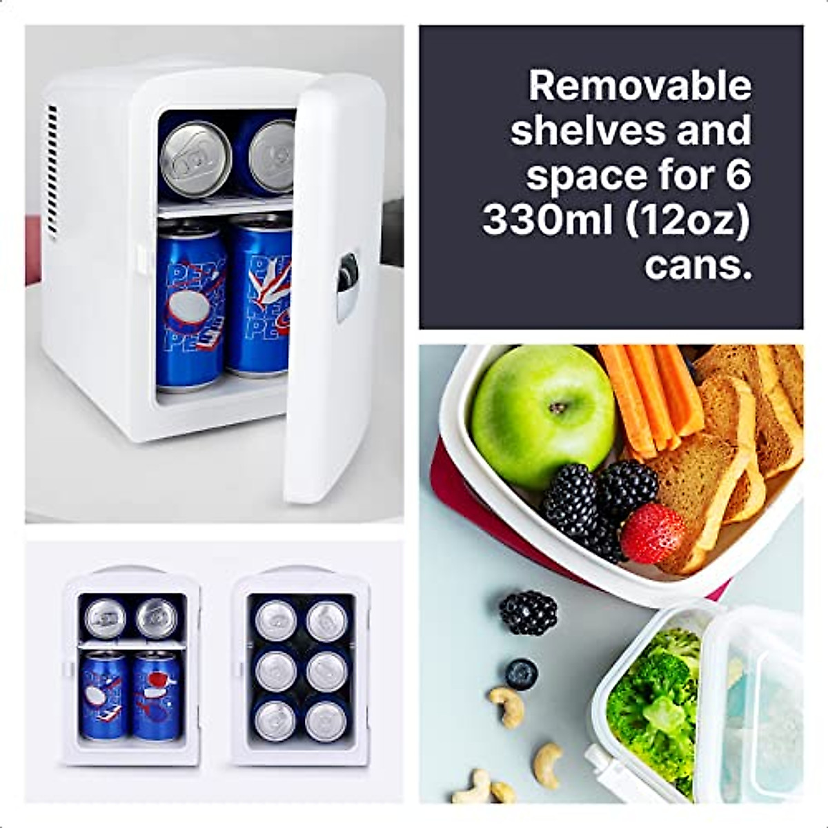 Living Enrichment Mini Fridge Chilling and Warming, Portable Compact Refrigerator AC/DC Power, 4L 6 Cans Capacity, for Skincare, Foods, Medications, Milk, Home and Travel - White