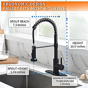 OWOFAN Black Kitchen Faucet Contemporary Spring Kitchen Sink Faucet with Pull Down Sprayer Single Handle Pull Out Kitchen Faucets with Deck Plate 866055R