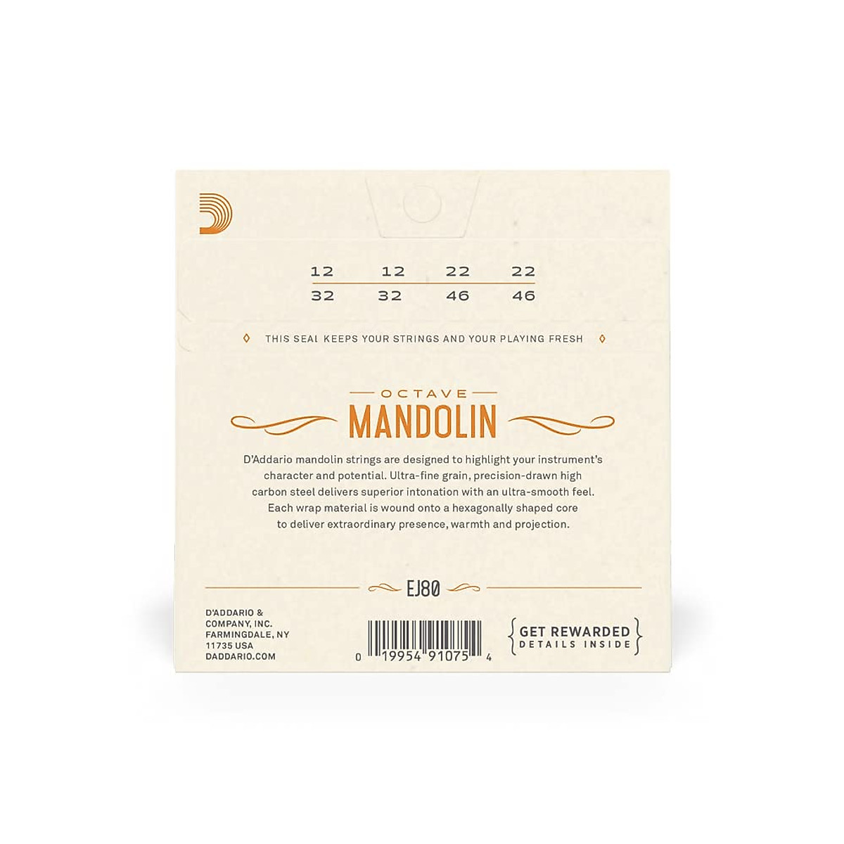 D'Addario EJ80 Octave Mandolin Strings, Medium, 12-46 Phosphor Bronze