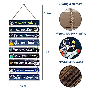 Outer Space Room Decor for Teen Boys Aesthetic, Cool Bedroom Wall Decor for Baby Boy, Navy Blue Kids Wall Art Signs, Fun Stuff Black Decorations for Nursery Bed Room Dorm Classroom Bathroom