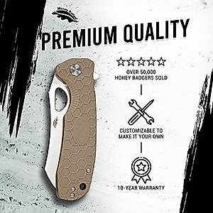 Western Active Honey Badger Wharncleaver Pocket Knife, Steel Blade Everyday Carry Knife, Pocket Knife, Tactical Knife and Folding Knife with Deep Carry Pocket Clip - (Medium Tan HB1039)