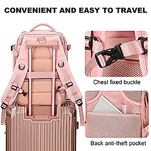 Travel Laptop Backpack for Women Large Capacity Waterproof Business Bag with USB Charging Port College Student Computer Bag Pink