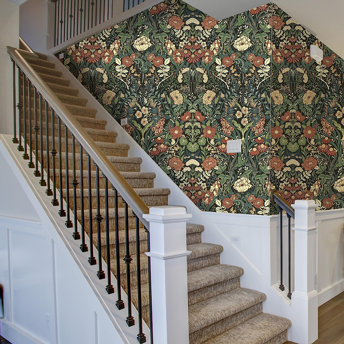 Vintique Vintage Peel and Stick Wallpaper Black and Green Wallpaper Boho Floral Peel and Stick Wallpaper Contact Paper Leaf Removable Wallpaper SelfAdhesive for Cabinets Shelf Liner Vinyl 17.3in*9.8ft