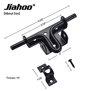 JIAHOO Slide Bolt Gate Latch, Heavy Duty Door Lock with Padlock Hole, Sliding Bolt Latch Hardware for Wooden Fence, Shed Door, PVC Fence, Barn Door, Thickened Steel, Black Finish