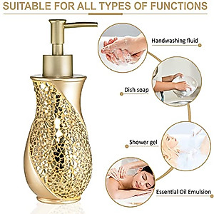 Zahari Home 4pc Sinatra Stylish Bathroom Accessories Set Champagne Gold Soap Dispenser Pump, Tumbler, Tooth Brush Holder and Soap Dish Modern Decor Bling Mosaic Glass Gold Bathroom Accessories