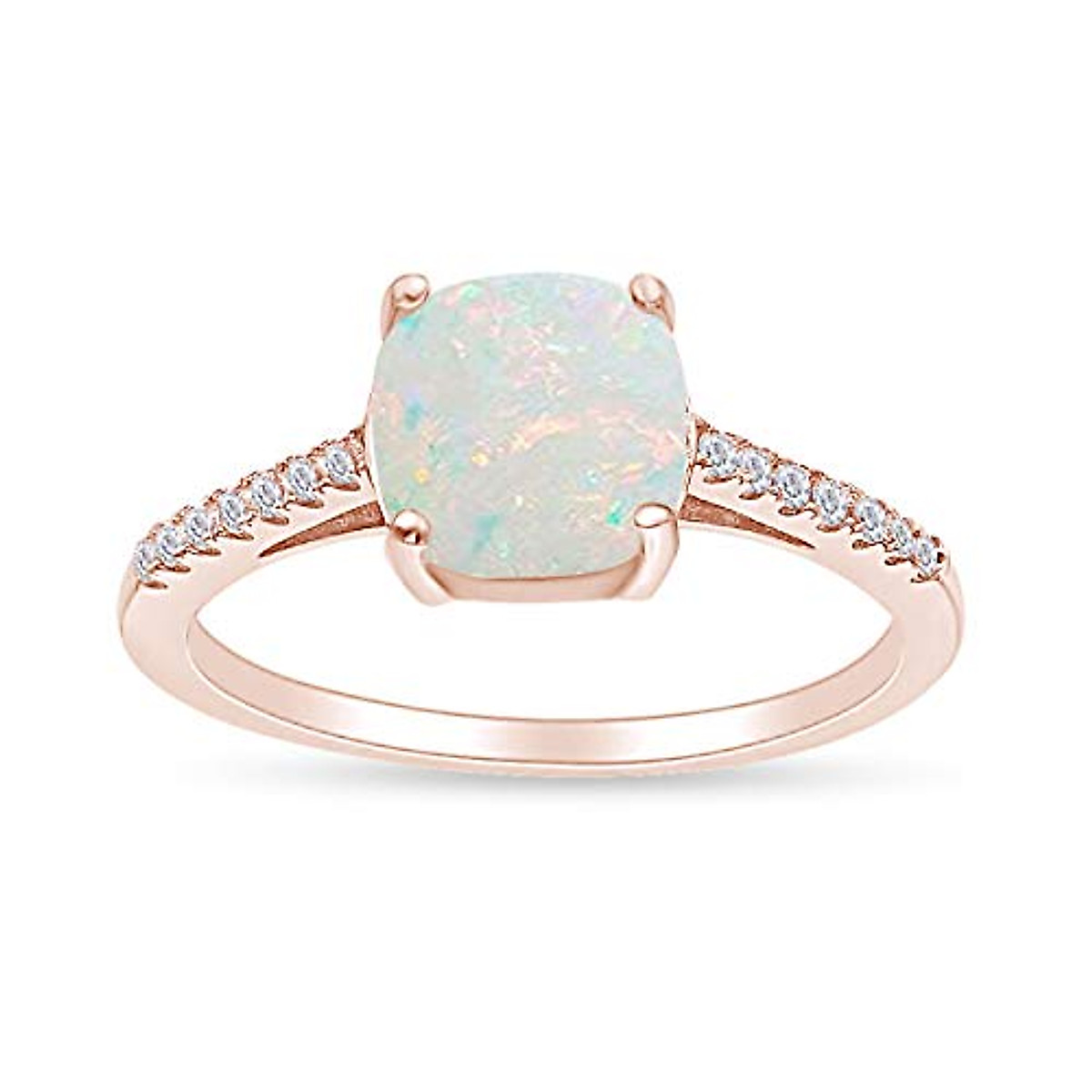 AFFY 14k Rose Gold Over Sterling Silver Lab Created Opal And Simulated White Sapphire Solitaire Engagement Bridal Ring Jewelry For Women Birthday