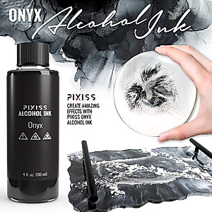 Black Alcohol Ink for Resin - Alcohol Ink Black Onyx Color 4-Ounce for Epoxy Resin, Tumblers, Resin Art, Alcohol Ink Paper, Black Pigment Ink, 3 Pixiss Needle Tip Applicator Bottles and Funnel