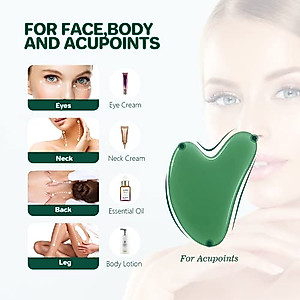 Gua Sha Facial Tool Guasha Board Natural Jade Stone for SPA Acupuncture Therapy Trigger Point Treatment, Relieve Muscle Tensions Reduce Puffiness (Green)