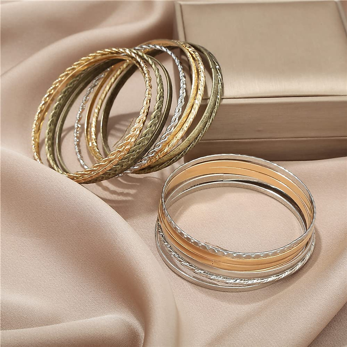 RINTOLER 16Pcs Gold Bangle Bracelets for Women - Multi Layer Stackable Textured Bracelets Boho Jewelrys Set.