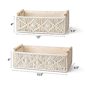Mkono Macrame 2 pack Macrame Storage Baskets and Decorative Tray Boho Home Decor Basket for Bedroom Nursery Livingroom Dorm