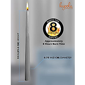 12 Pack Tall Taper Candles - 10 Inch Dark Grey Dripless, Unscented Dinner Candle - Paraffin Wax with Cotton Wicks - 8 Hour Burn Time