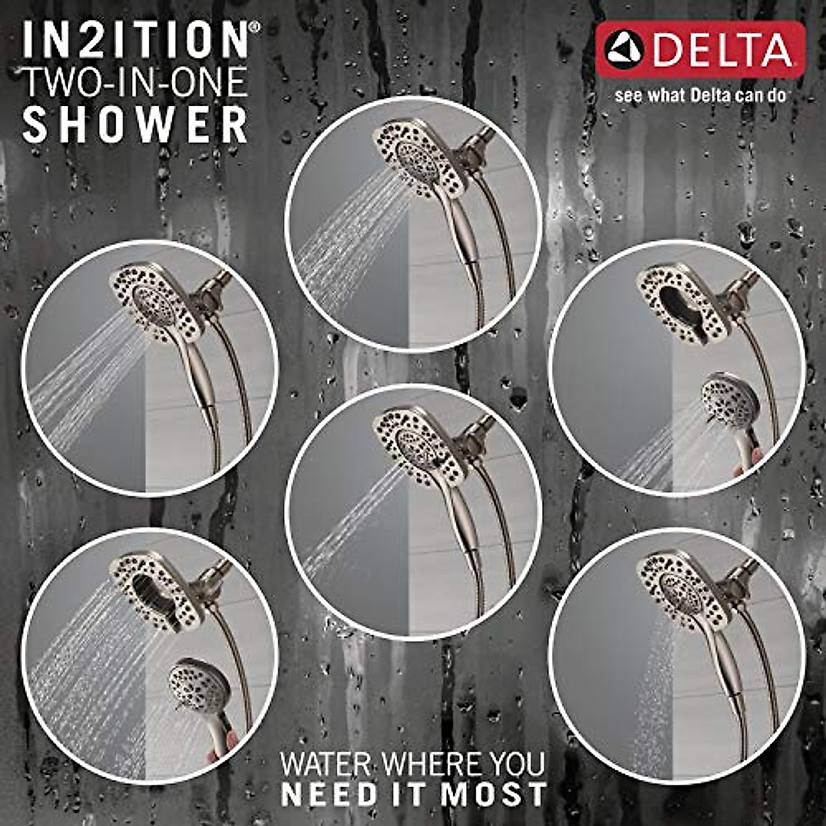 Delta Faucet Ashlyn 17 Series Dual-Function Tub and Shower Trim Kit with 2-Spray Touch-Clean In2ition 2-in-1 Hand Held Shower Head with Hose, Stainless T17464-SS-I (Valve Not Included)