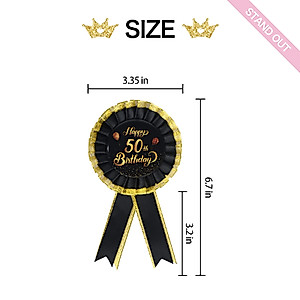 INNORU Happy 50th Birthday Tinplate Badge Pin, Satin Fabric 50th Birthday Pin, Cheers to 50 Years Rosette Button Pins, Happy Birthday Party Accessory Brooch Pin Party Decorations Black - Pack of 1