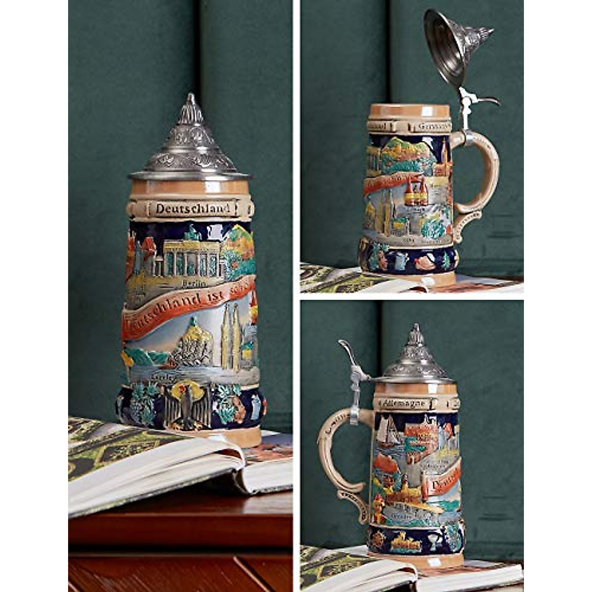 HAUCOZE Beer Stein Mug German Landmark Stanley Drinking Mug with Lid for Man 0.6 Liter