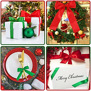 FEBSNOW 4 Rolls 100 Yards Christmas Ribbon,0.8 Inch and 2 Inch Wide Holiday Red Green Satin Ribbons for Xmas Gifts Wrapping and Craft Decoration