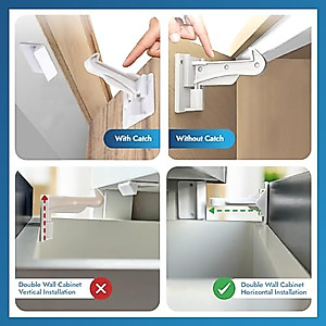 Invisible Drawer Safety Child Proof Cabinet Latches - 12Pack Drawer Locks Baby Proofing Cupboard Child Safety Latch with 2Pack Toddler Proofing Strap Locks - Easy to Install Baby Proof Cabinet Latches