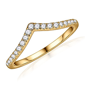 MOOSEA Moissanite Chevron Wedding Band for Women, D Color VVS1 Clarity Lab Created Diamond Wedding Rings 14K Yellow Gold Vermeil Moissanite Wishbone Stackable Rings for Women Wife Girlfriend Gifts