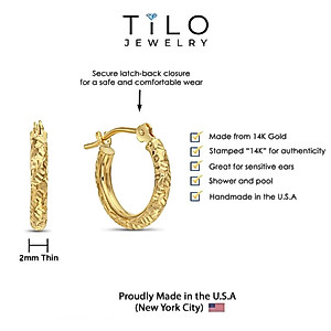 14k Gold Hand Engraved Diamond-cut Round Hoop Earrings (Yellow-Gold)…