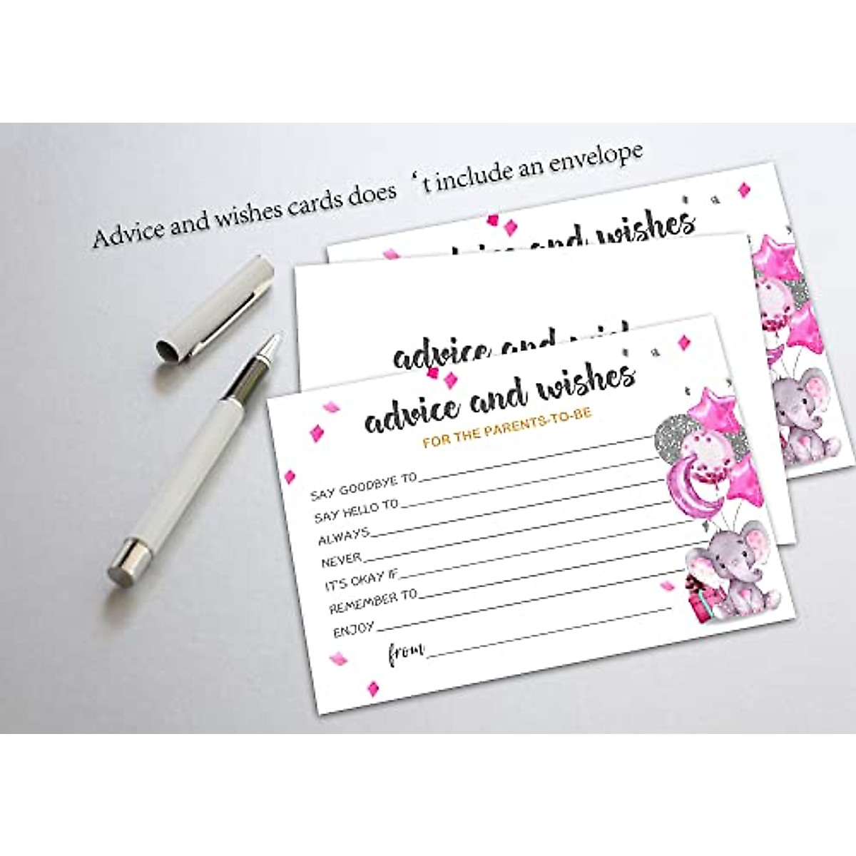 Yuansail Pink Elephant Advice And Wishes Cards For The Parents-To-Be, Baby Advice Cards For New Parents, Baby Shower Party Game,Decorations Party Supply，25 Cards(bb007-JYK 005)