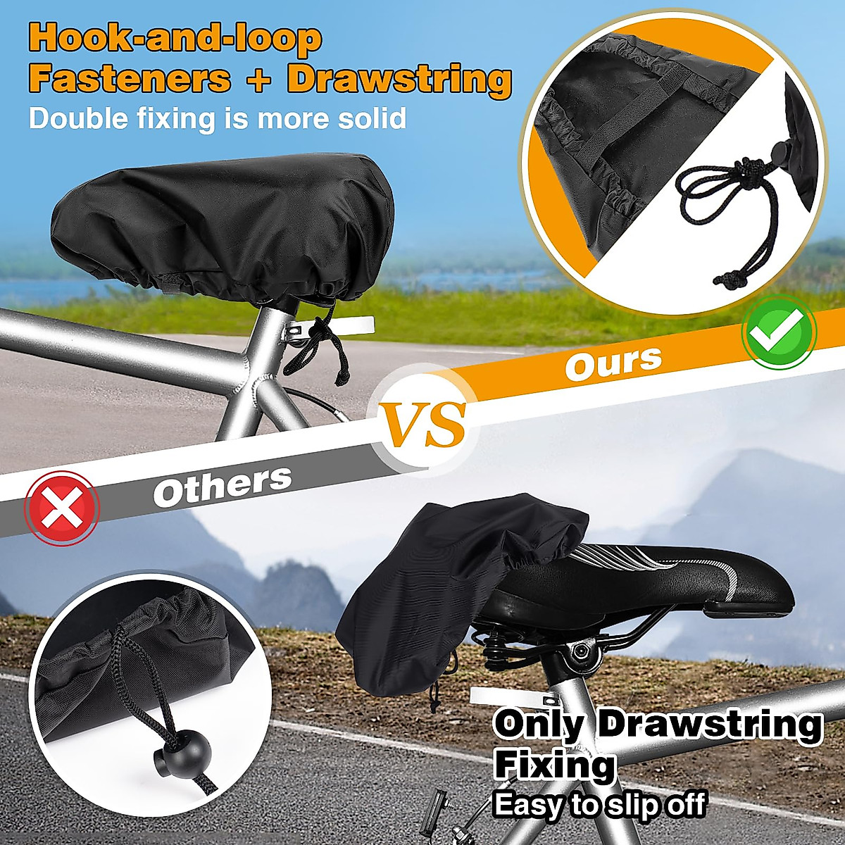 PAMASE Waterproof Bike Seat Cover - Outdoor City Road Bike Saddle Rain Cover, 2pcs Bicycle Cushion Protector with Drawstring & Storage Bag for Dust Resistant -15.7 * 15in
