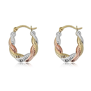 AVORA 10K Gold Twist Three-Tone Hoop Earrings