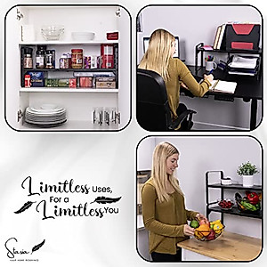 Expandable Kitchen Cabinet Shelf Organizers - Adjustable Height & Width Shelf Riser - Stackable Shelves - Pantry Shelf Organizer Rack - Cupboard Cabinet Storage Shelf Rack - Countertop Organizer