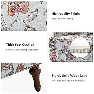 HULALA HOME Modern Accent Chair with Retro Wood Legs, Comfy Upholstered Armchair with Removable Cushion, Floral Design Single Sofa Chair for Living Room Bedroom Office, Pink
