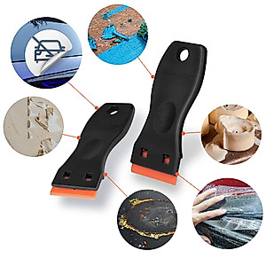 Ainiv Plastic Razor Blade Scrapers, Scraper Tool with 20PCS Blades, Multi-funtional Cleaning Razor Scraper for Removing Stickers, Labels, Caulk, Adhesive, Paint Removal-Black&Orange