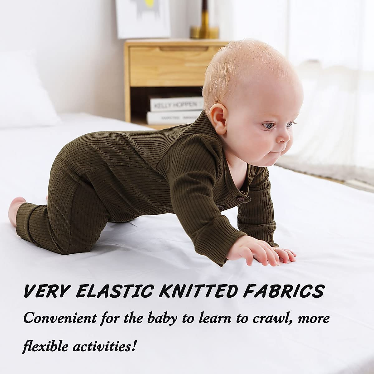 VICVIK Baby Boy Girl 2 Pack Solid Romper Knitted Button One Piece Bodysuit Long Sleeve/Short Sleeve Newborn Infant Jumpsuit Clothes