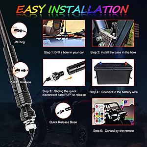 Niwaker 2ft Smoked Black LED Whip Lights with RF Wireless Remote Control RGB Dancing/Chasing Lighted Whip Antenna LED Whips for ATV UTV Polaris RZR Can-am Truck Off Road Vehicle 4x4 Dune SUV Roof