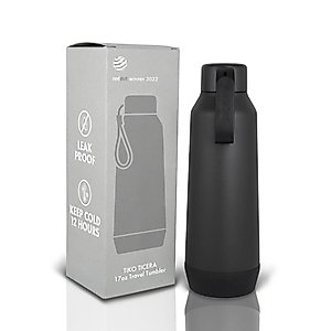 WOKY TIKO 17oz Titanium Ceramic Tumbler - Double-Layer Stainless Steel Insulated Water Bottle, Vacuum Structure Design with Titanium Lid & Silicon Carry Strap - Perfect for Gym, Travel & Everyday Use