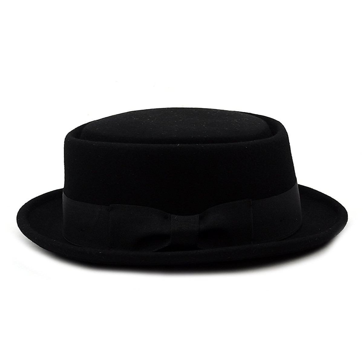 NYFASHION101 Mens Crushable Wool Felt Porkpie Hat w/Feather HE09 Bk-S/M Black