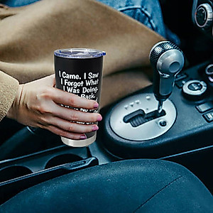 CTIGERS Funny Tumblers for Senior Citizens 20 oz Tumbler with Lid and Straw I Came I Saw What I Was Doing Travel Mug gifts for Grandma Grandpa Elder Mom Dad Aunt Birthday Gifts Retirement Gifts Black