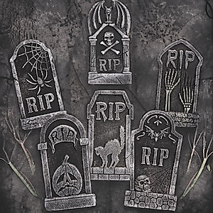 Hourleey Halloween Foam RIP Tombstones, 6 Pack 15" Graveyard Headstone Decorations Outdoor for Halloween Lawn Yard Garden Tombstone Decor