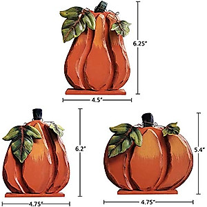 Grace Home Rustic Wooden Free Standing Pumpkin Decor Autumn Harvest Tabletop Shelf Kitchen Decorations Thanksgiving Halloween Pumpkins Sign Fall Decor-Set of 3