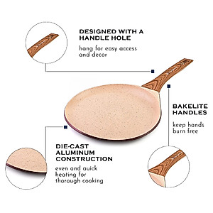 WaxonWare 11 inch Nonstick Crepe Pan Set with Crepe Spreader: Marbellous Series Flat Stove Top Nonstick Pan for Crepes, Tortilla, and Dosa - 100% PFOA Free Non Stick German Coating - Pancake Pan