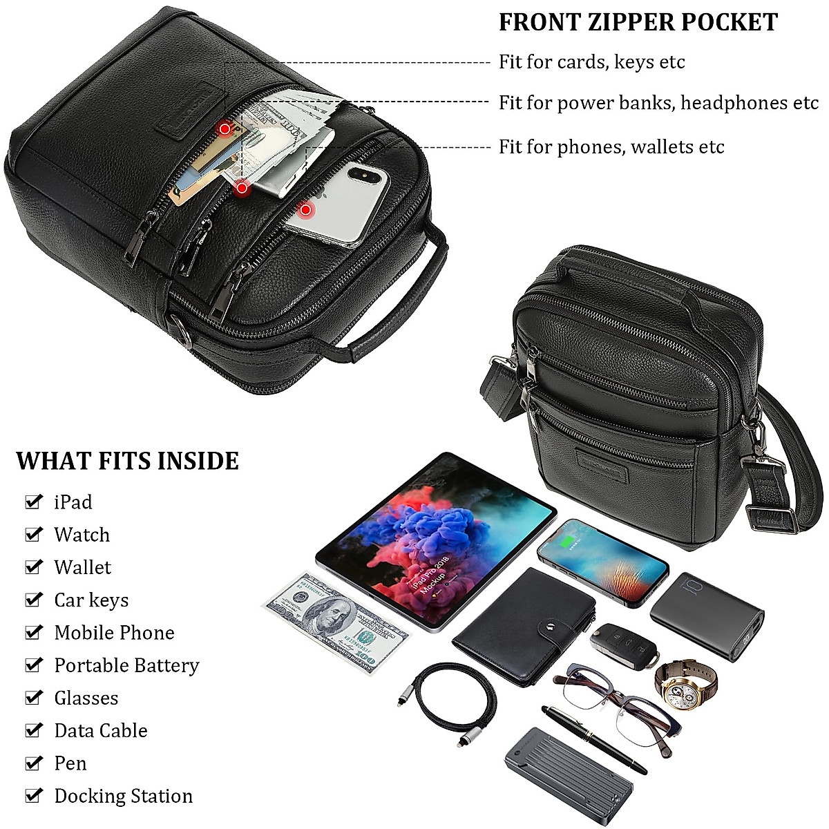 Polare Italian Cowhide Leather Messenger Bag Waterproof Chest Shoulder Crossbody Bag Casual Sling Business Handbag for Men